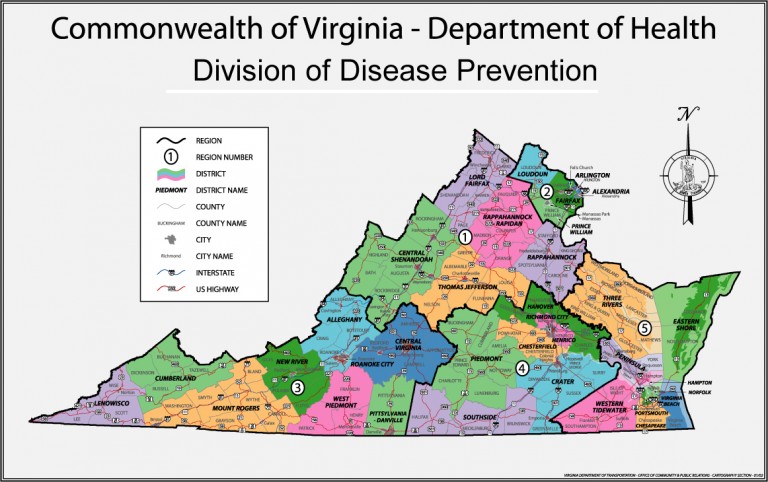 Virginia Map by Health Region and District – Disease Prevention