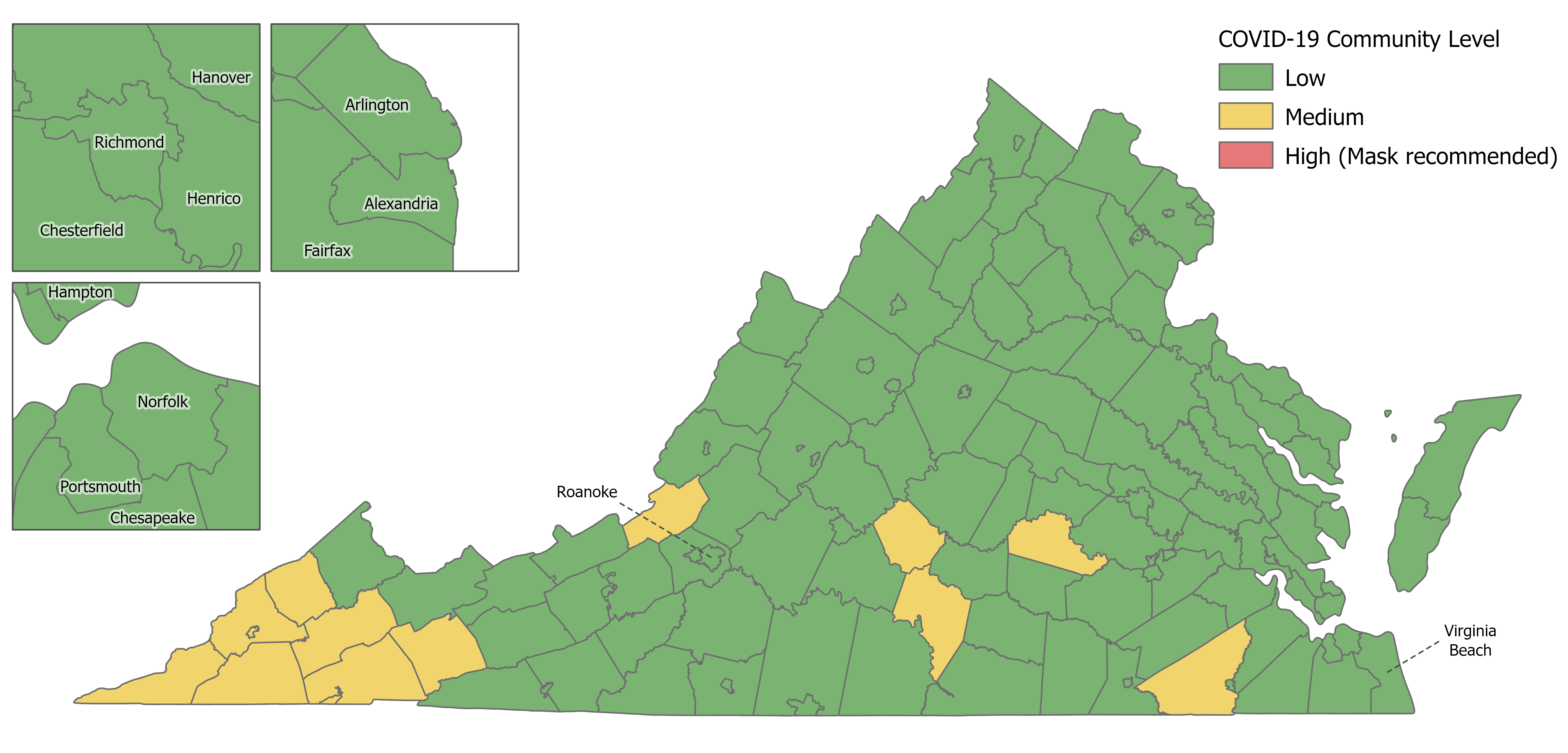 Usual Weekly CDC Map from VDH, easier to see detail. : r/coronavirusVA