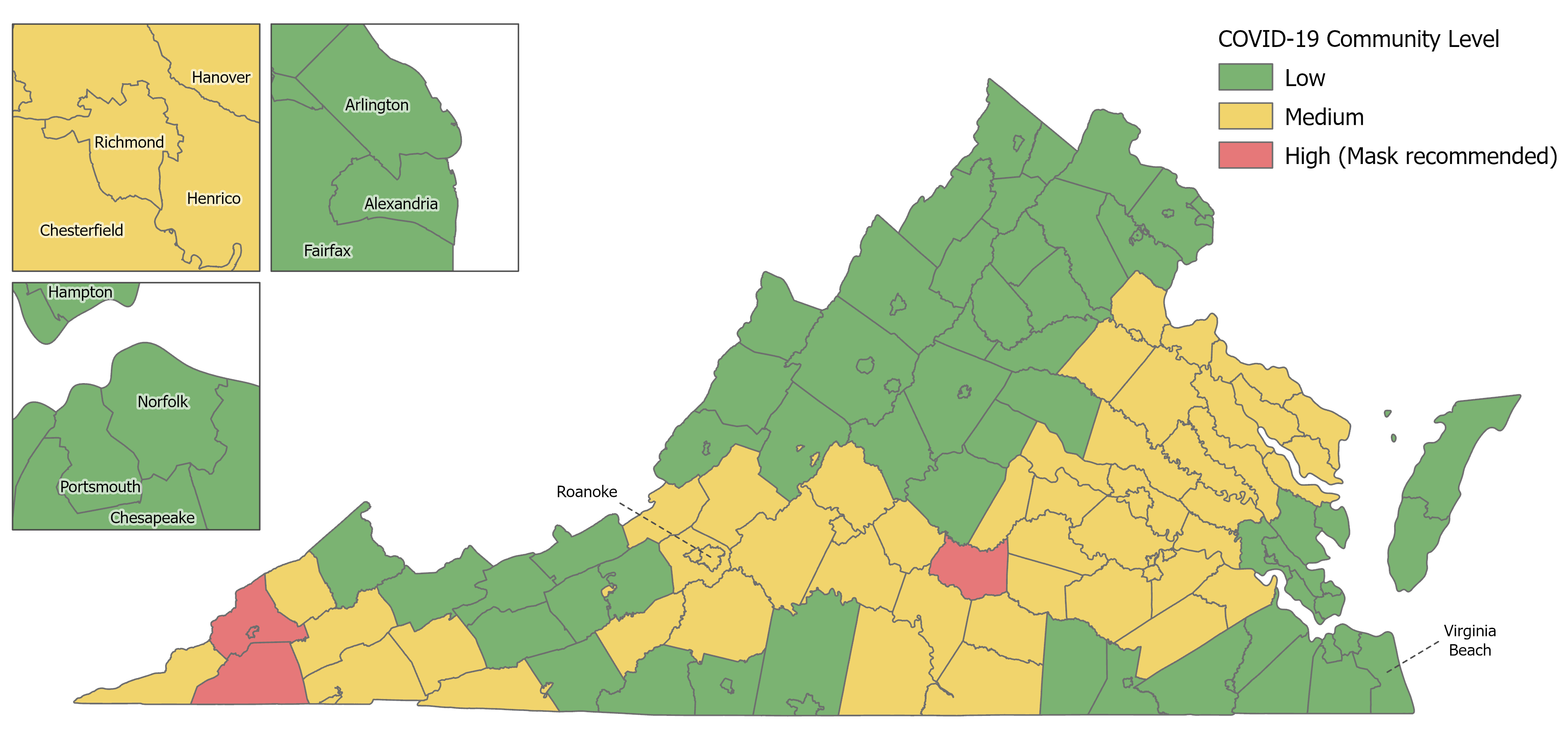 LIST OF CDC VIRGINIA COVID COMMUNITY LEVEL MAP CHANGES FOR FEB 11, 2023 ...