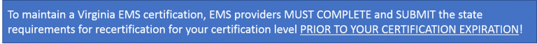 Recertification of Virginia Credentials - Emergency Medical Services