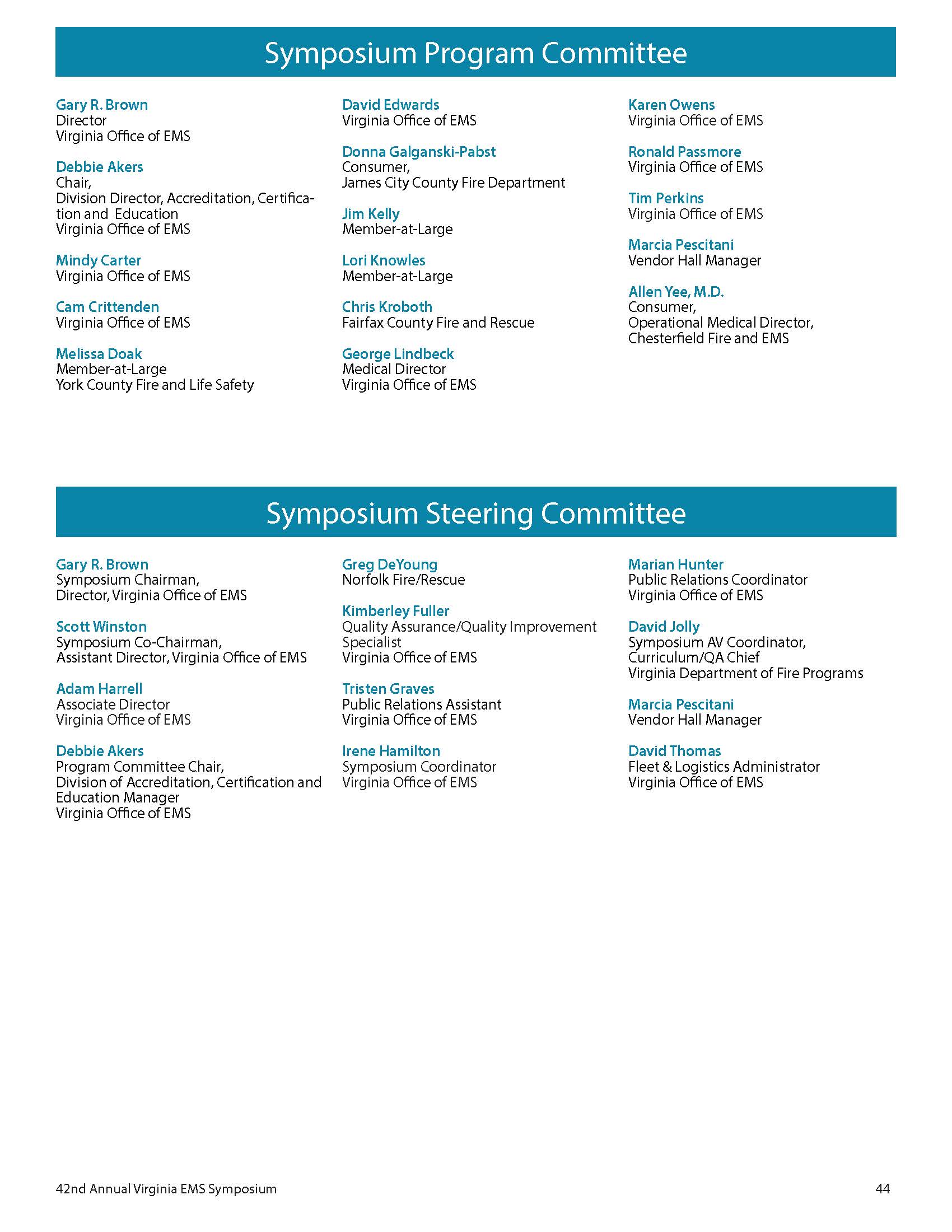 Symposium Committees – Emergency Medical Services