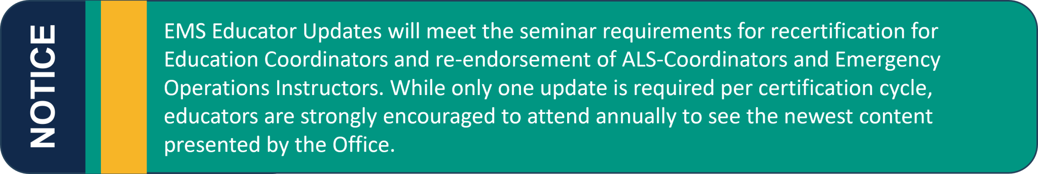 Educator Update Schedule - Emergency Medical Services